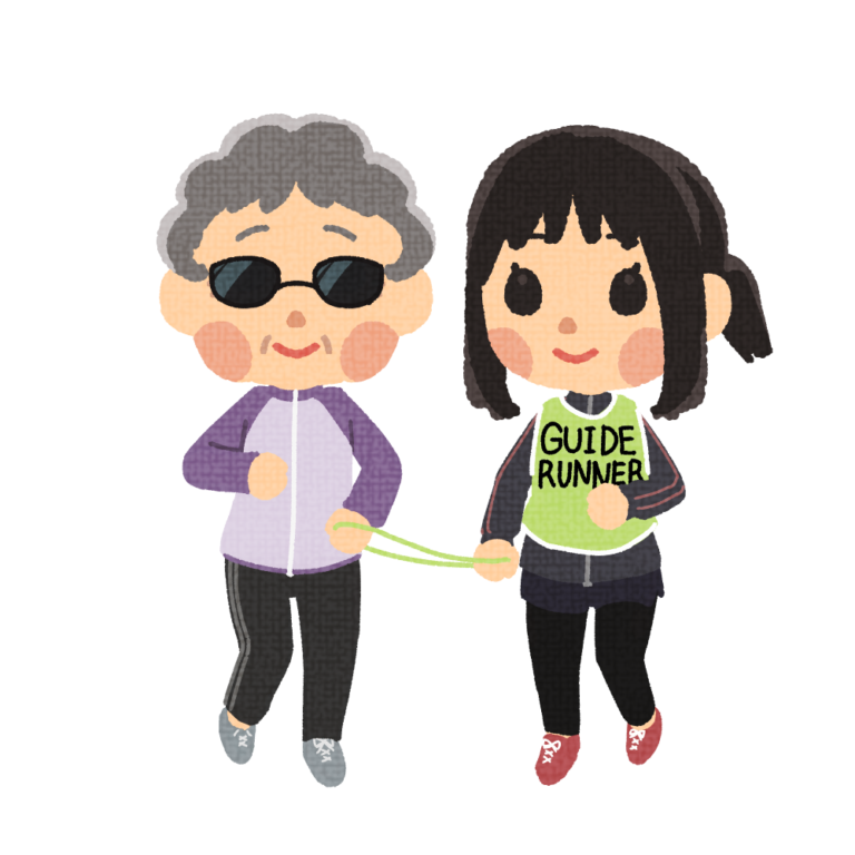 An old lady running a blind marathon | illust world