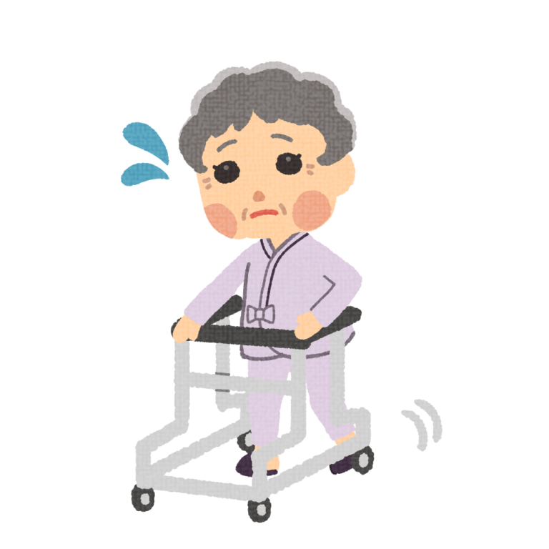 歩行器で歩行訓練をするおばあさん | イラストワールド 〜無料で使えるフリーイラスト素材〜