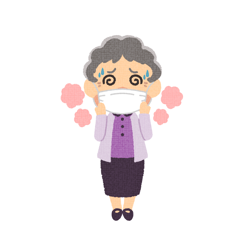 An old lady, steaming and suffocating in her mask. | illust world