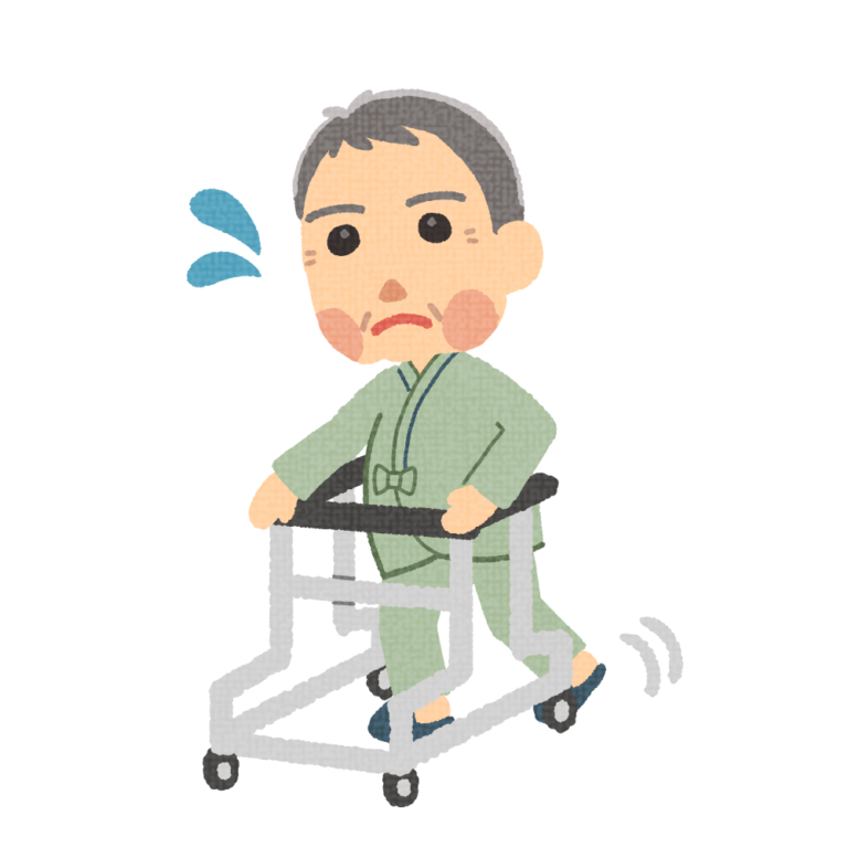 歩行器で歩行訓練をするおじいさん | イラストワールド 〜無料で使えるフリーイラスト素材〜